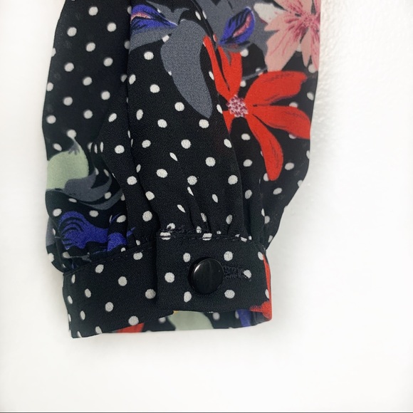Primark | Tops | Primark Black Blouse Flower And Polka Dots Design ...